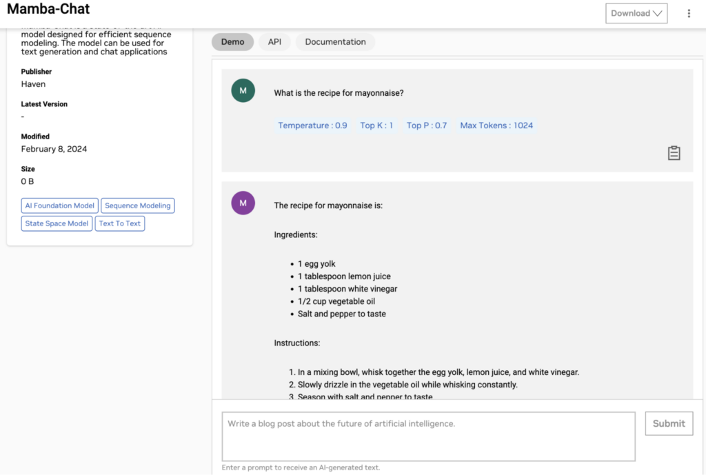 Performance-Efficient Mamba-Chat from NVIDIA AI Foundation Models | NVIDIA Technical Blog